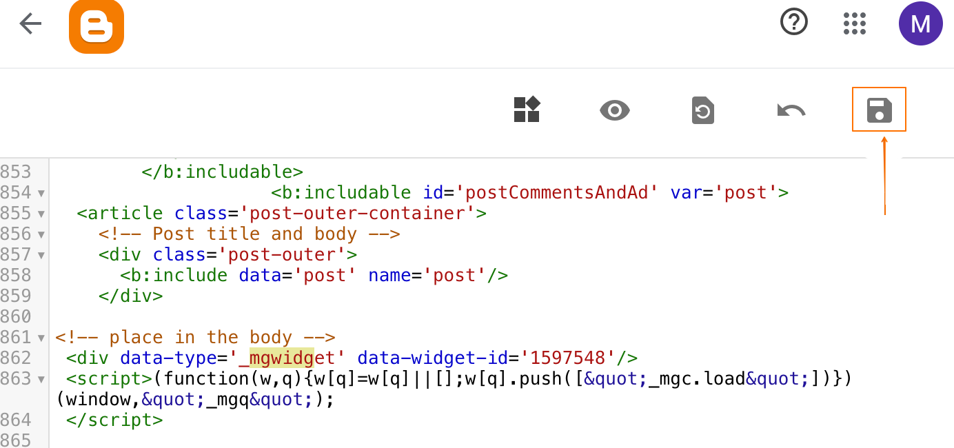 MGID Widget Code Installation on the Blogger Platform